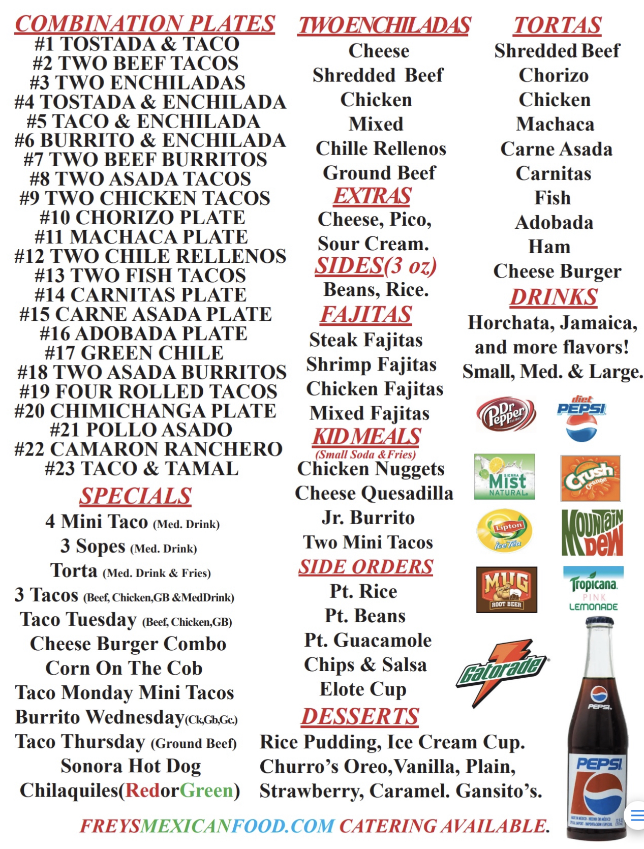 Menu – Frey's Mexican Food
